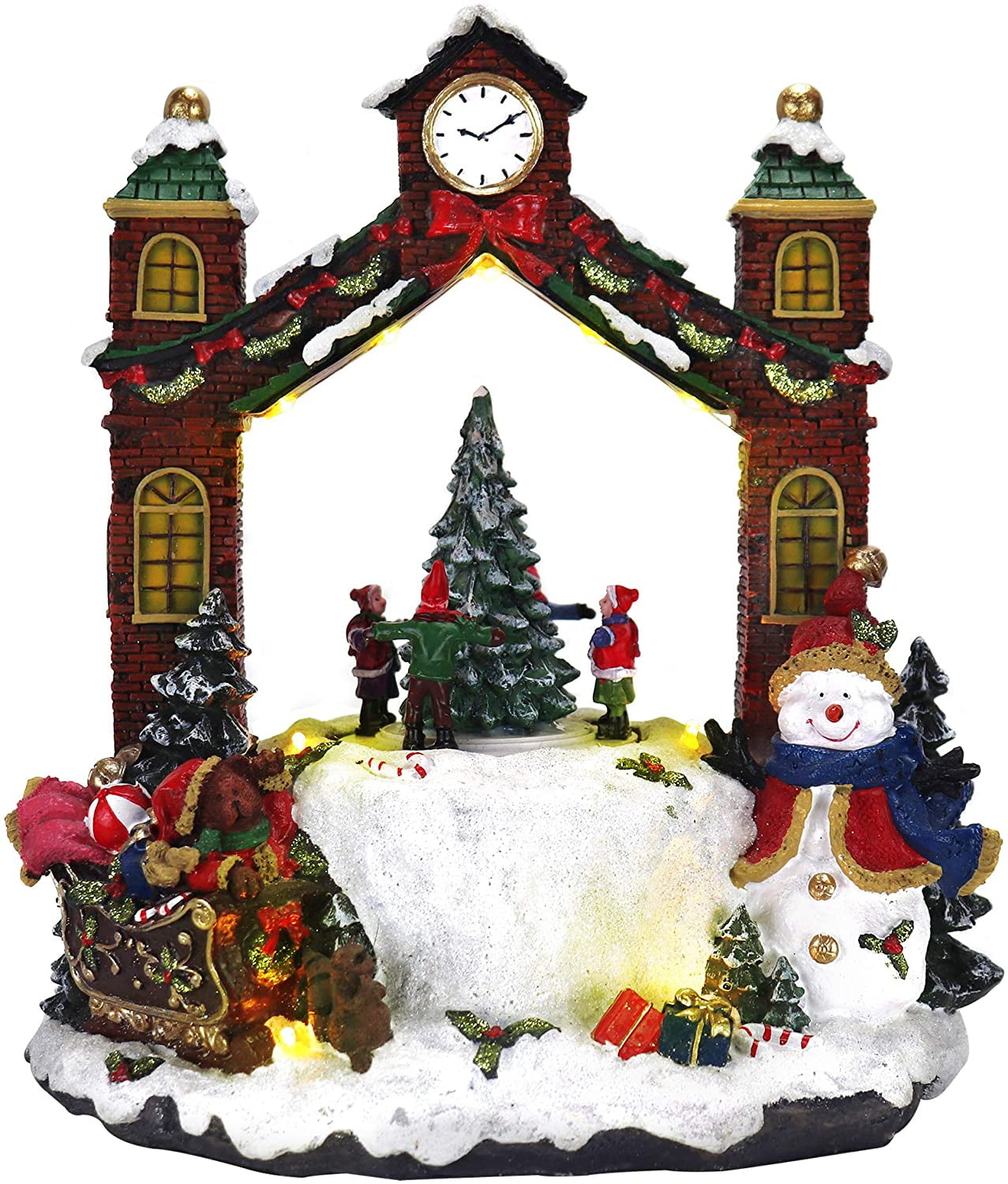 Christmas Village Clock Tower Animated Pre-lit Musical Winter Snow ...