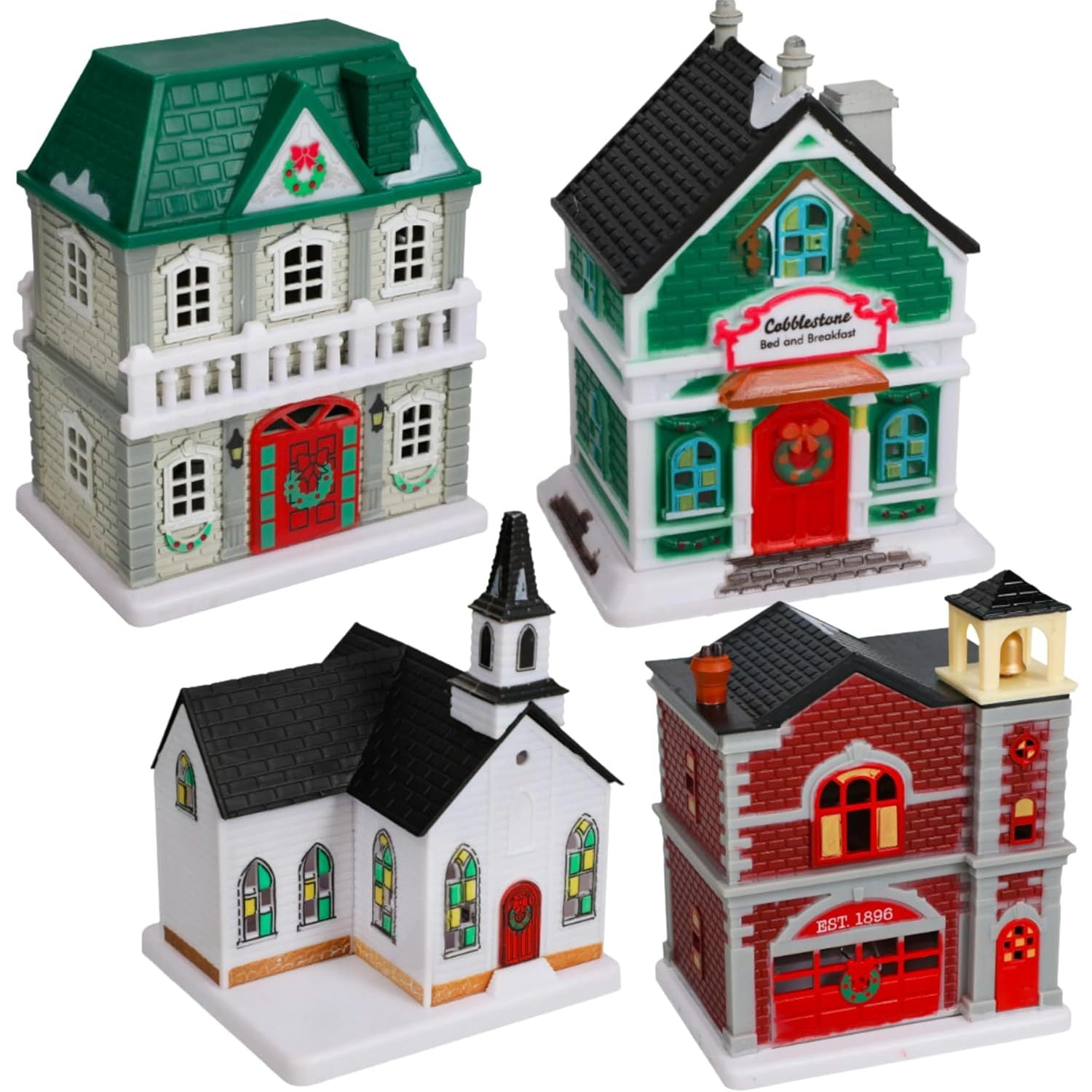 Christmas Village - Decoritive Mini Buildings (4 Pc) Step Back in Time ...