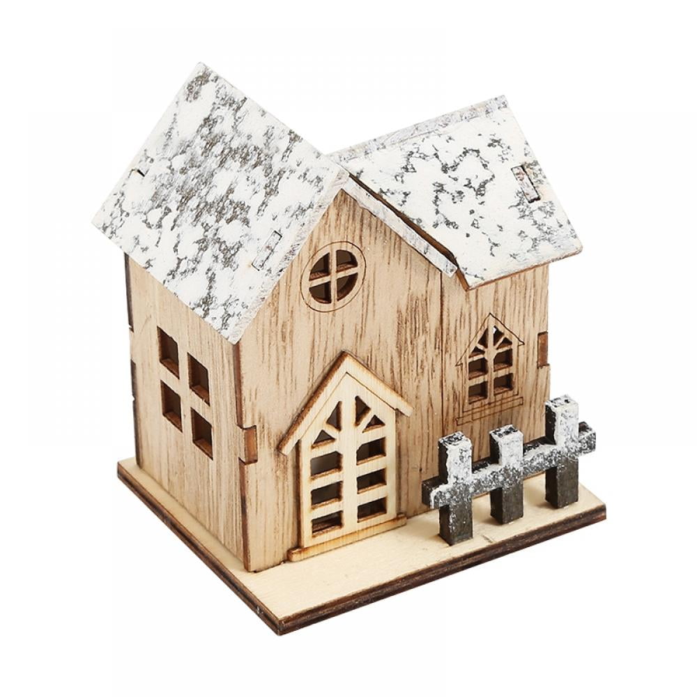 Christmas Village House Snow Scene Mini Wooden House with Light Home ...