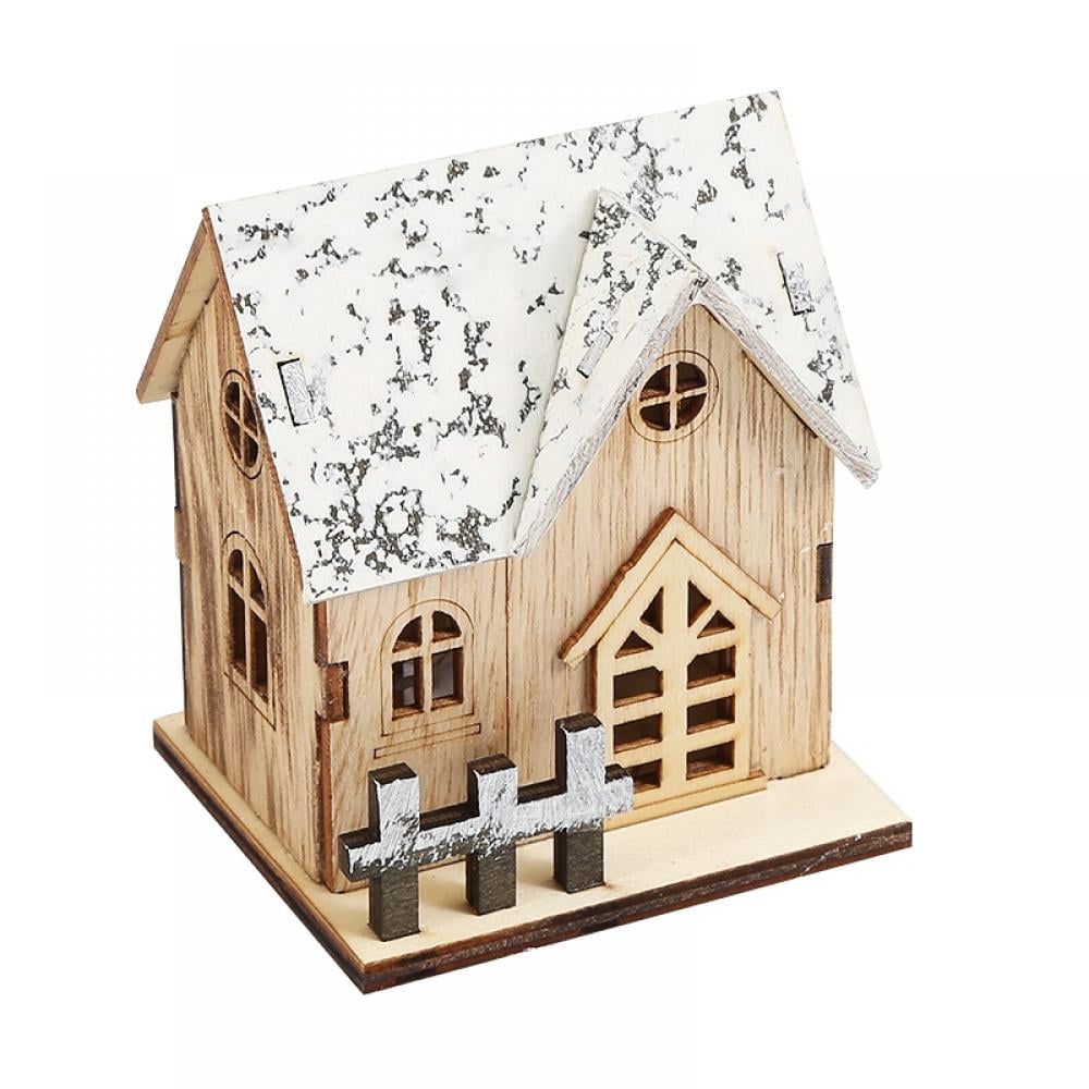 Christmas Village House Snow Scene Mini Wooden House with Light Home ...