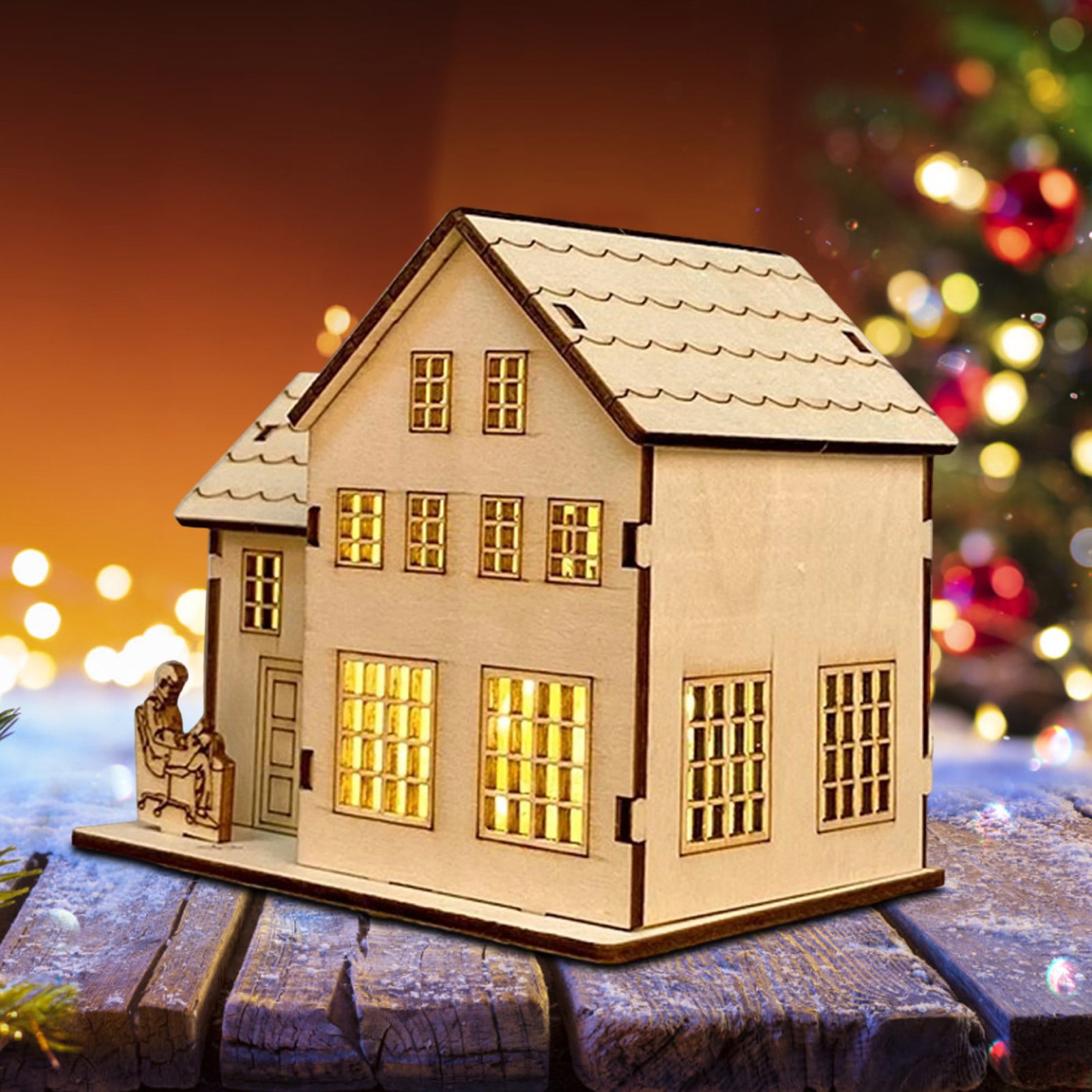 Christmas Village Houses: Led Light Wooden House, Unfinished Rustic ...