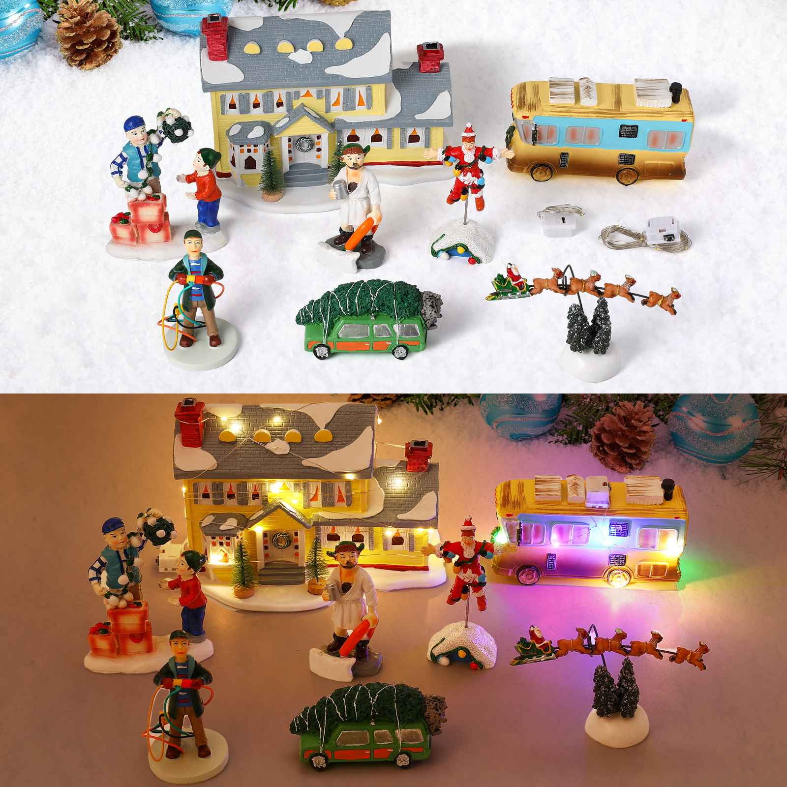 LED Lighted Christmas Village Houses Set - XMAS Collection Figurines ...
