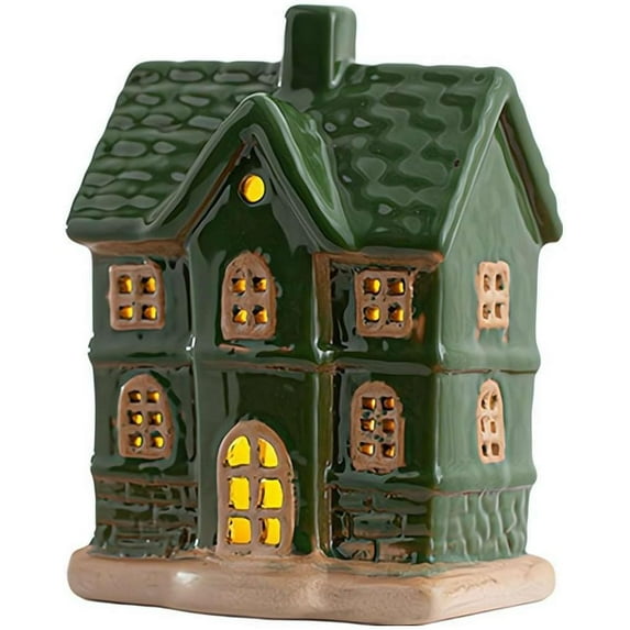 Christmas Village Houses with Warm Light,White Red Green Ceramic Christmas Village Set for DIY ...