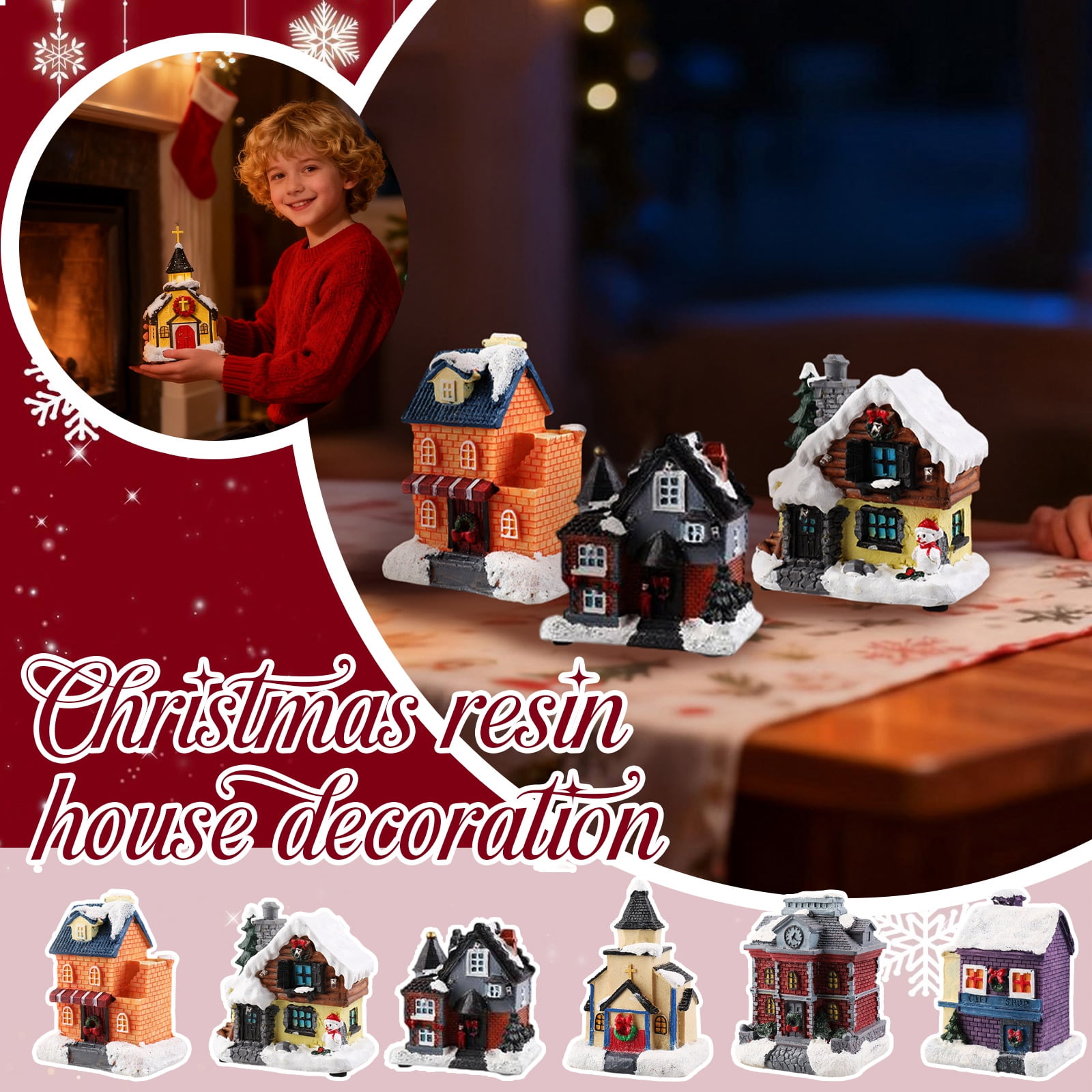 Christmas Village LED Lighted Houses with Figurines, Indoor Room Decor ...