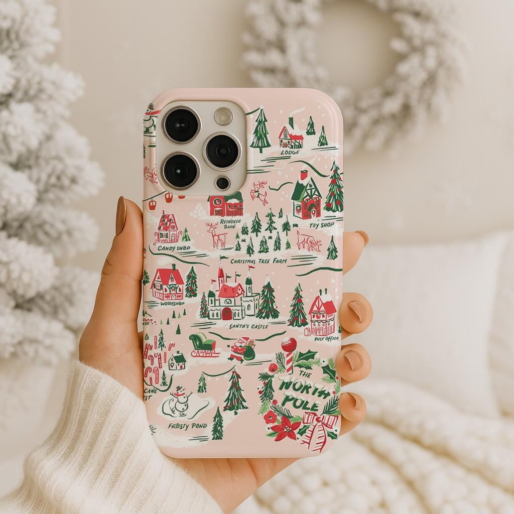 Christmas Village North Pole Map Phone Case Cute Winter Lodge iPhone 17 ...