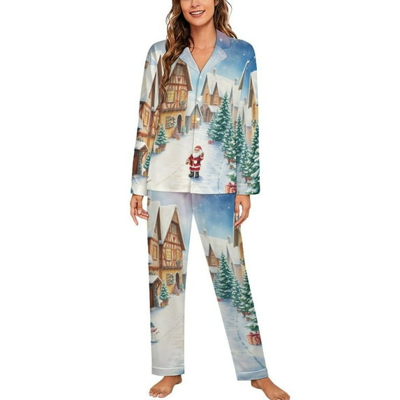 Christmas Village Scene Pajamas Woman Home Suit Autumn Long Sleeve 2 ...