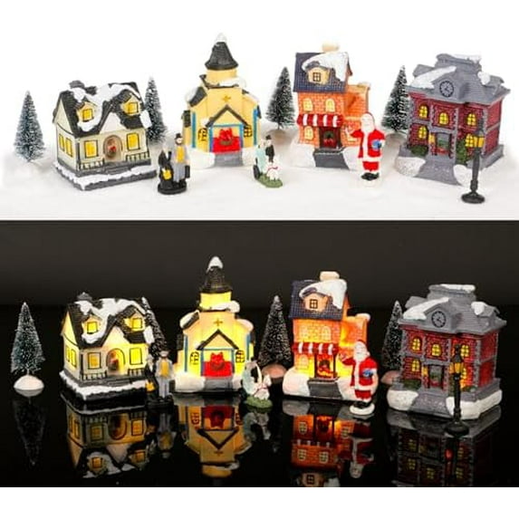 Christmas Village Sets, Resin Christmas Town Scene Figurines Building ...