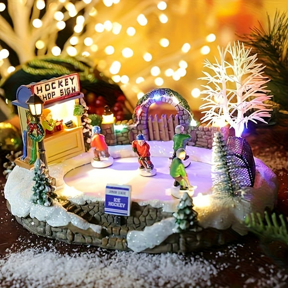 Christmas Village Ice Skating Scene Decorations for Holiday Displays