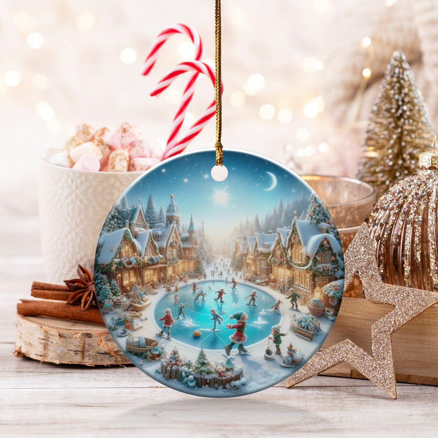 Christmas Village Skating Rink Ornament, Holiday Decor, Snowy Winter ...