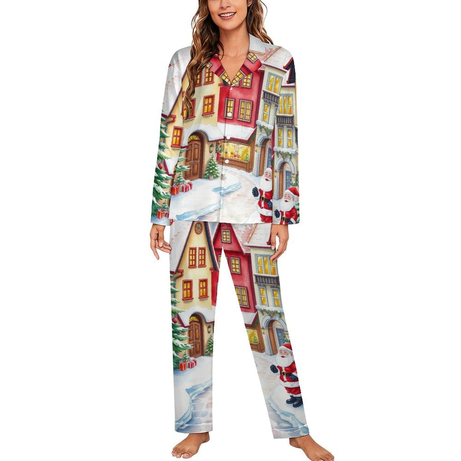 Christmas Village Snow Pajamas Woman Home Suit Autumn Long Sleeve 2 ...