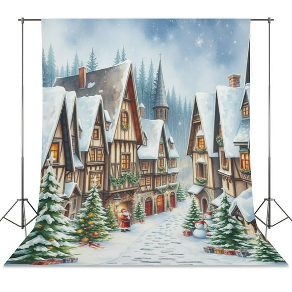 Christmas Village Snow Scene Decorations BackdropPortrait Photography ...