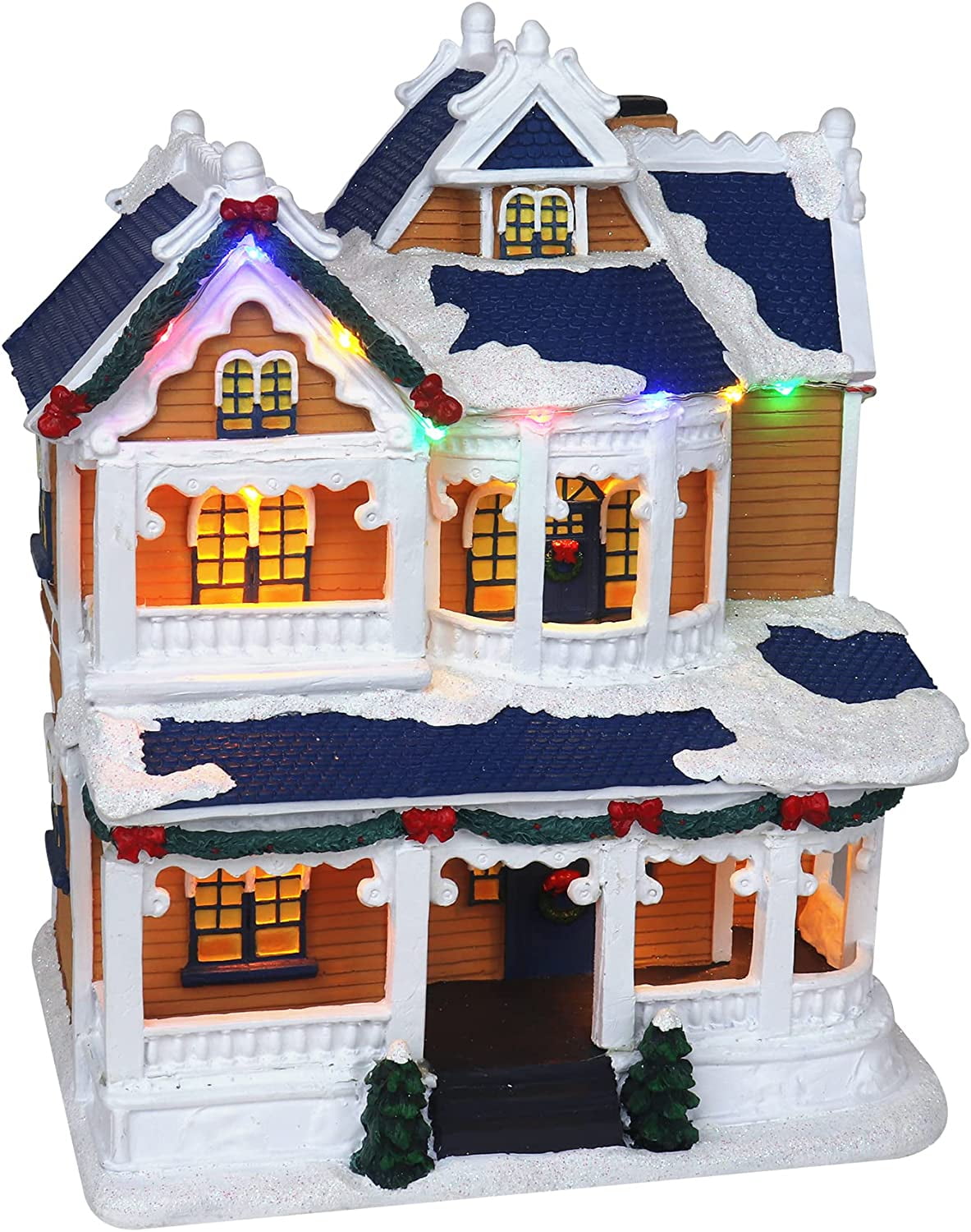Christmas Village Victorian House Tabletop Display Pre-lit LED Snow ...