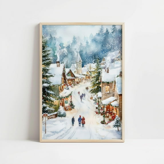 Christmas Village Wall Art, Winter Wonderland Printable, Snowy Holiday ...