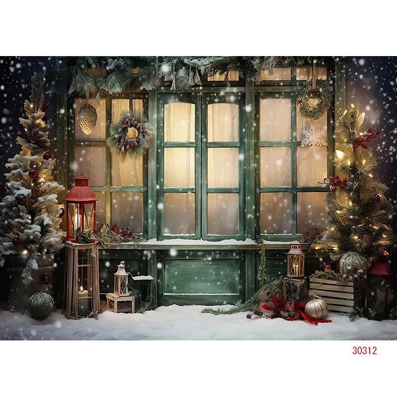 Christmas Village Wooden Gate Digital Photography Backdrop Prop Snow Party Celebration Studio ...