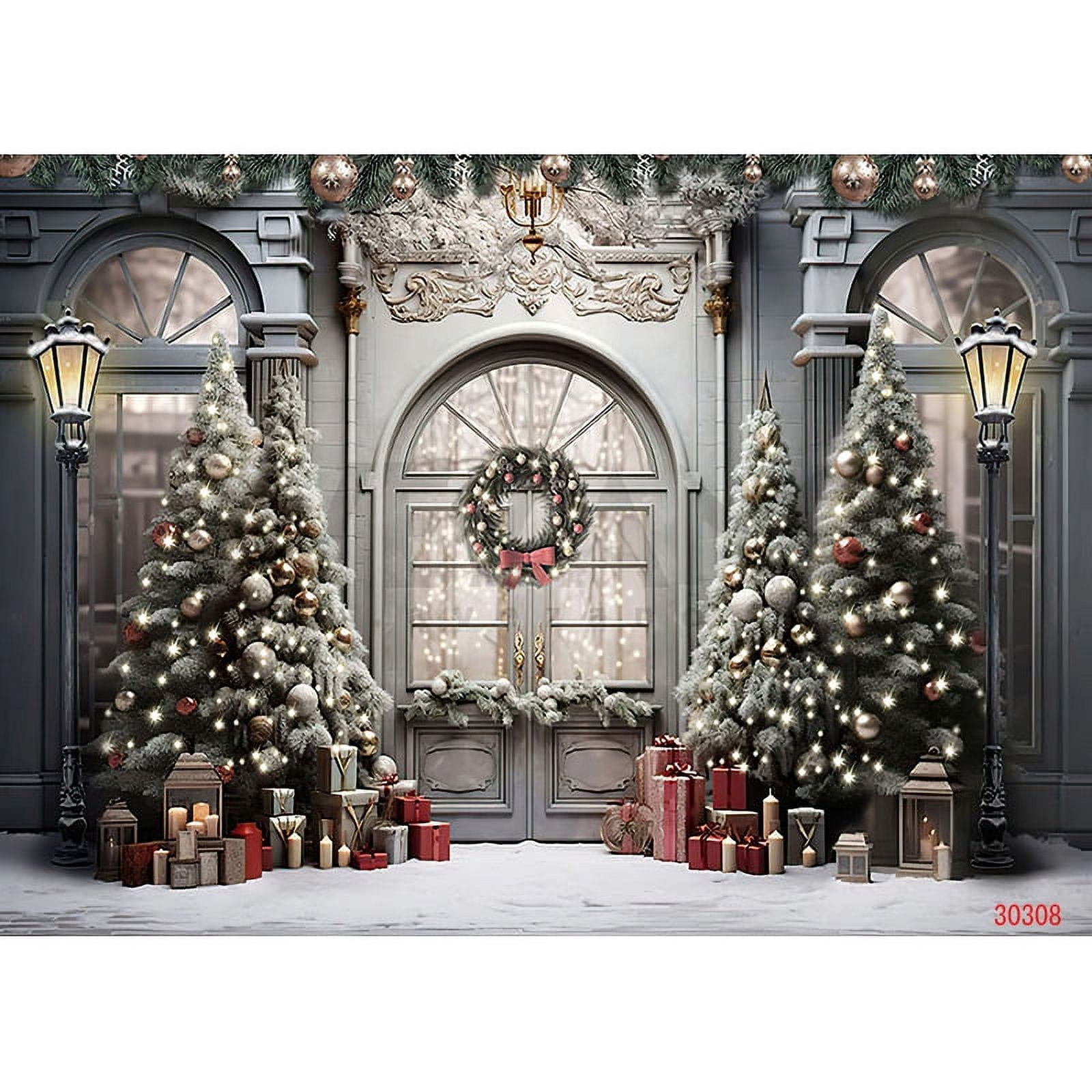 Christmas Village Wooden Gate Digital Photography Backdrop Prop Snow ...