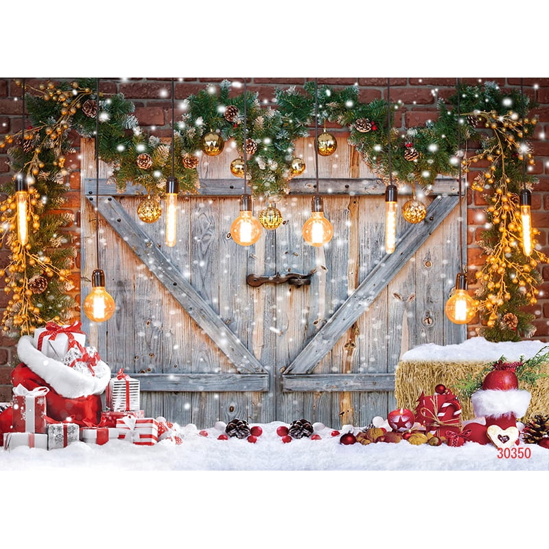 Christmas Village Wooden Gate Digital Photography Backdrop Prop Snow Party Celebration Studio ...