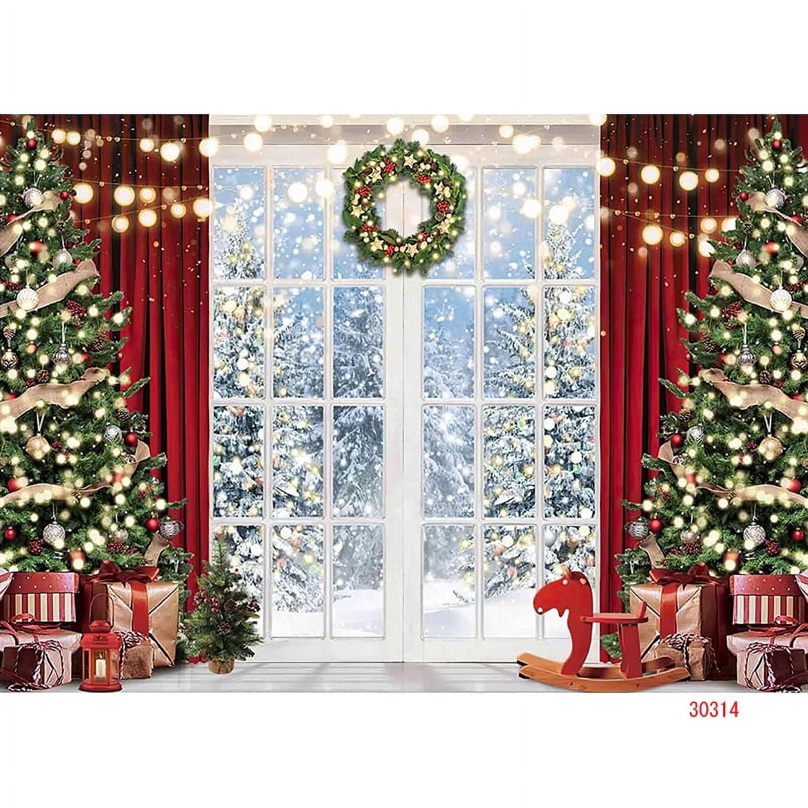 Christmas Village Wooden Gate Digital Photography Backdrop Prop Snow Party Celebration Studio ...