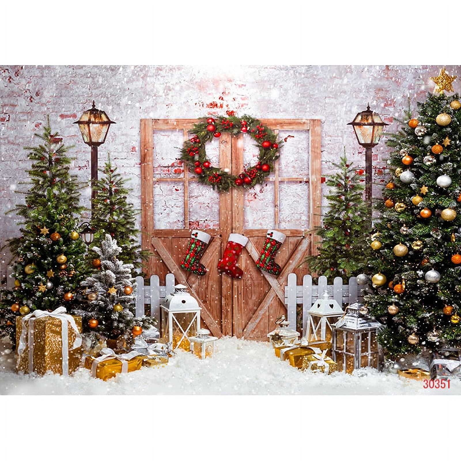 Christmas Village Wooden Gate Digital Photography Backdrop Prop Snow Party Celebration Studio ...