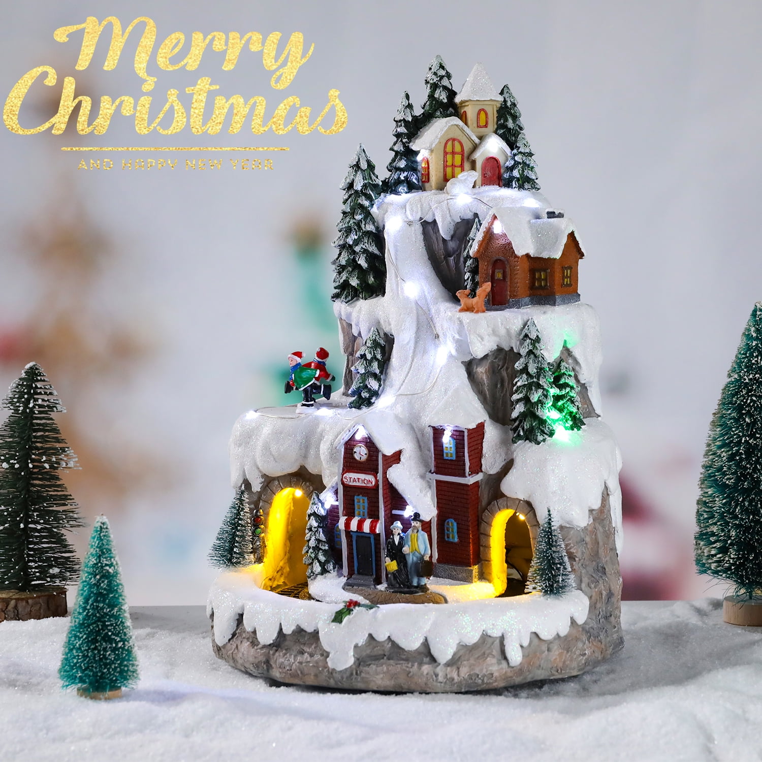 Christmas Village with USB Motion and Lights Xmas Lighted Snow Mountain ...