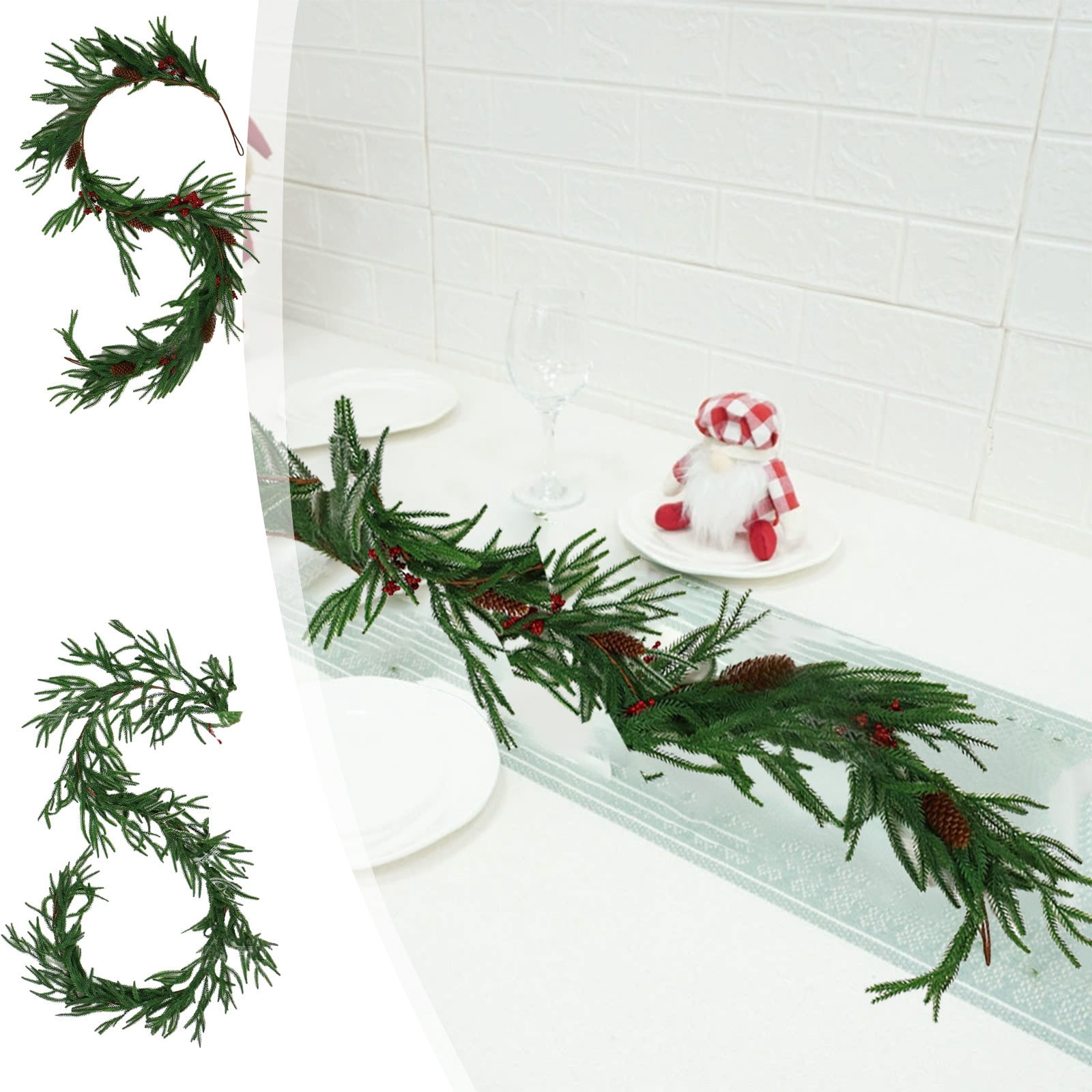 Christmas Vines, 1.8m Imitation Garland with Red Berries and Pine Cones ...