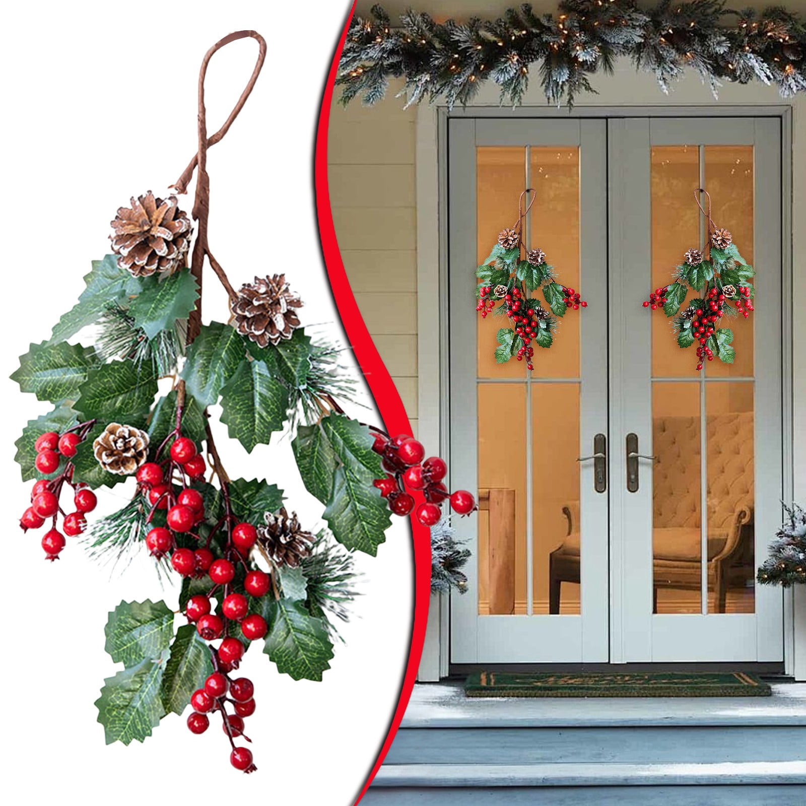 Christmas Vines Christmas Red Berry Wreath Artificial Greenery Vine ...