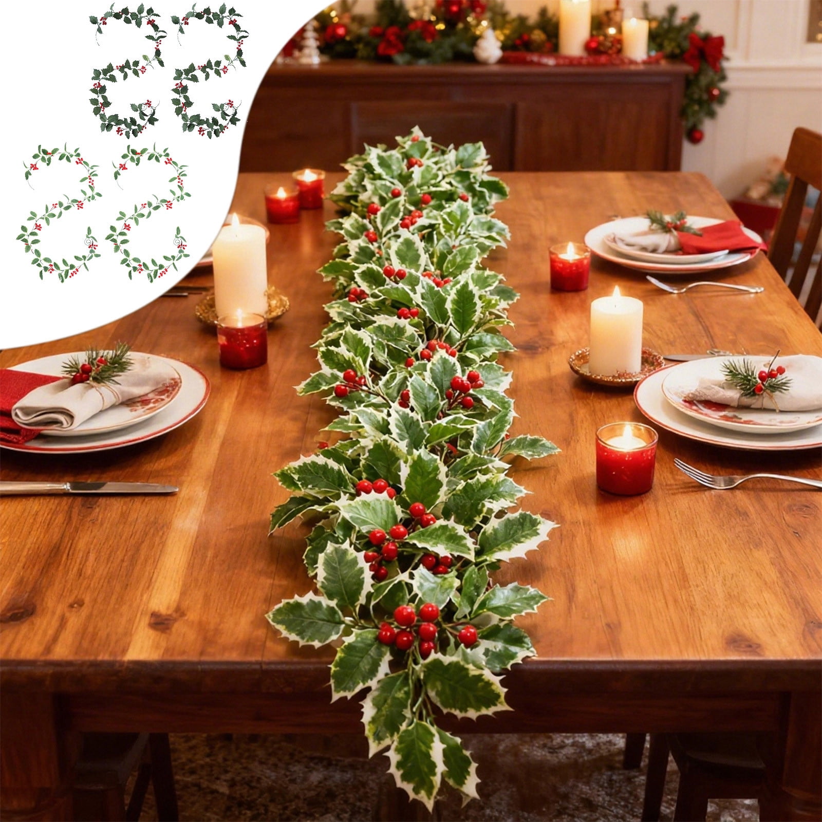 Christmas Vines Wall Hanging with Holly Leaf and Red Fruit, Artificial ...
