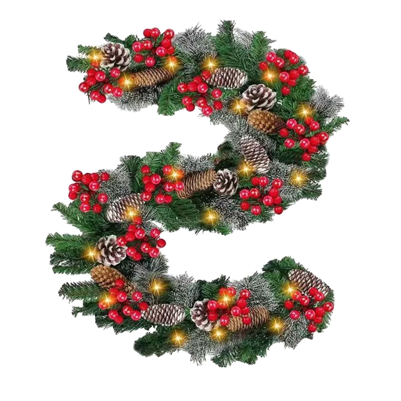 Christmas Vines Wreath with Pine Cones Red Berries and LED Lights, for ...