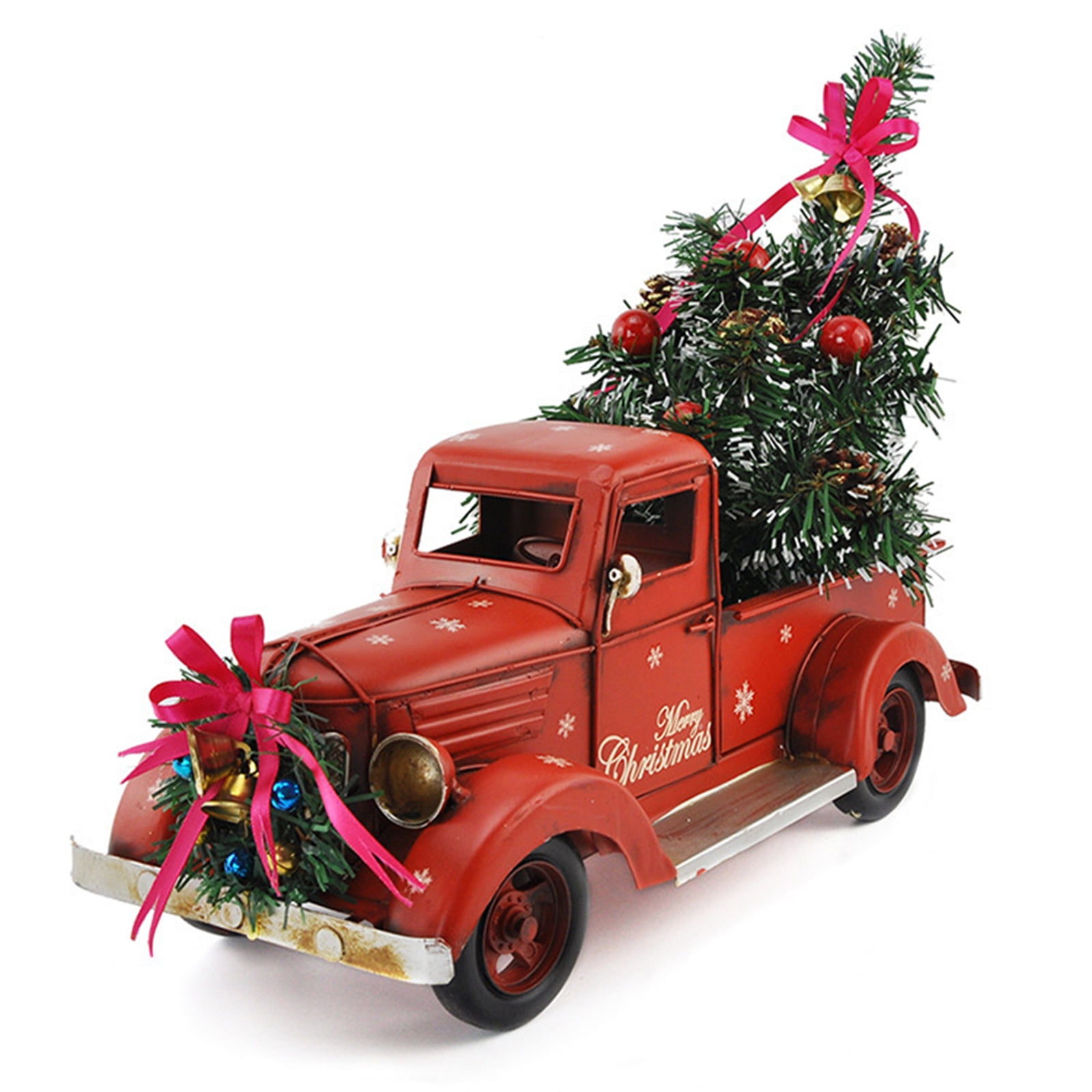 Christmas Vintage Red Truck with Mini Christmas Trees Ornaments ...