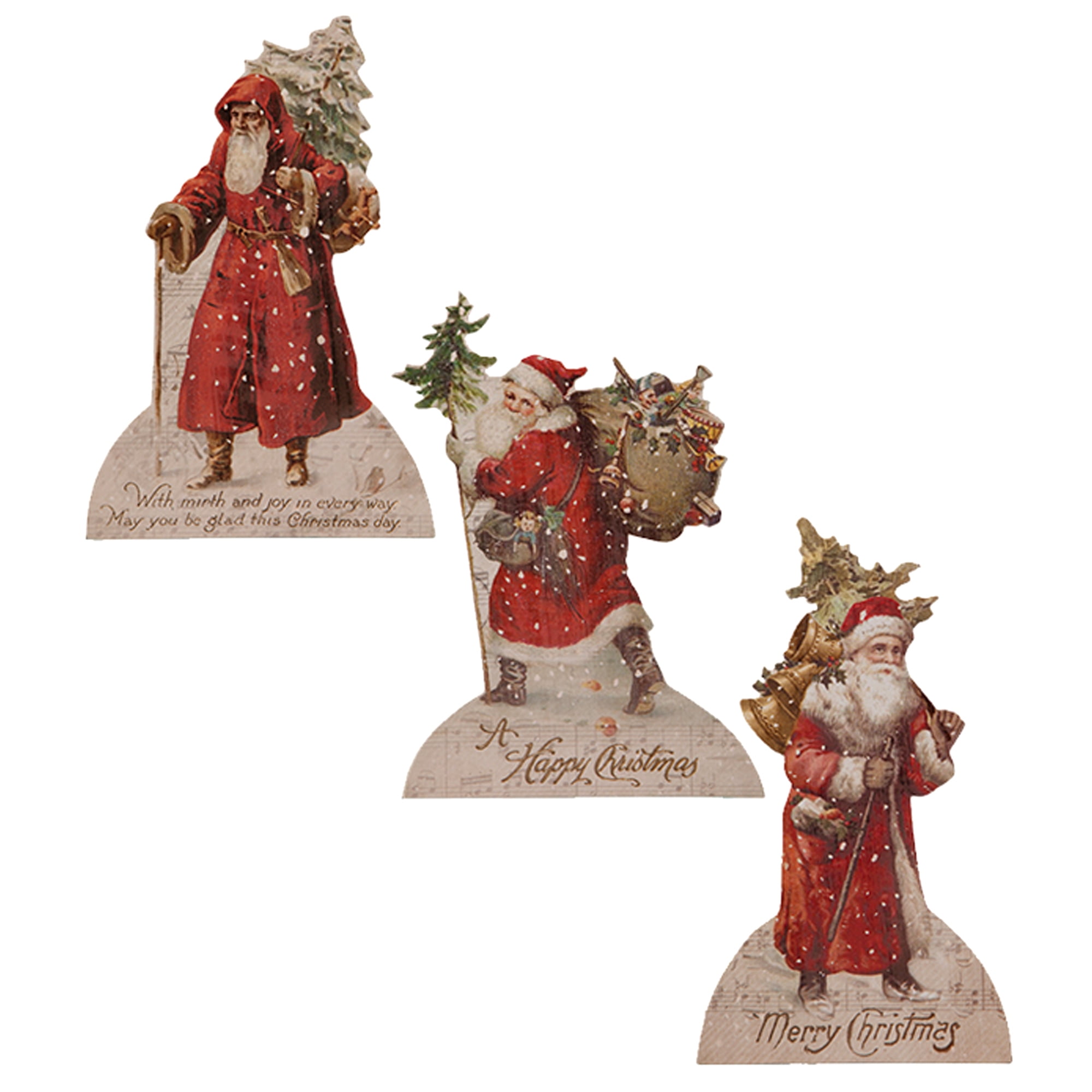 Christmas Vintage Santa Dummy Board Set Wood Santa Woodland Tree Bells ...