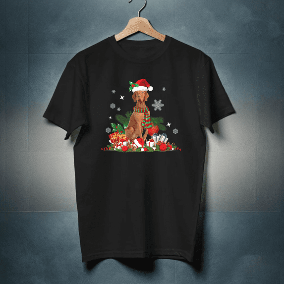 Christmas Vizsla Dog With A St. Nick Hat Lights And Presents Funny Pet ...