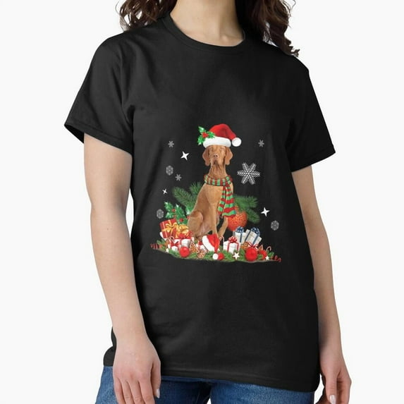 Christmas Vizsla Dog With St Nick Hat Lights Presents Funny Pet Graphic ...