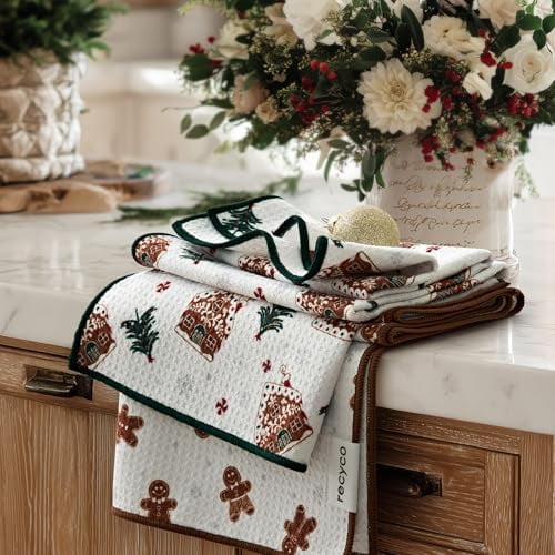Christmas Waffle Kitchen Towel Set of 2 - Quick Dry Microfiber ...