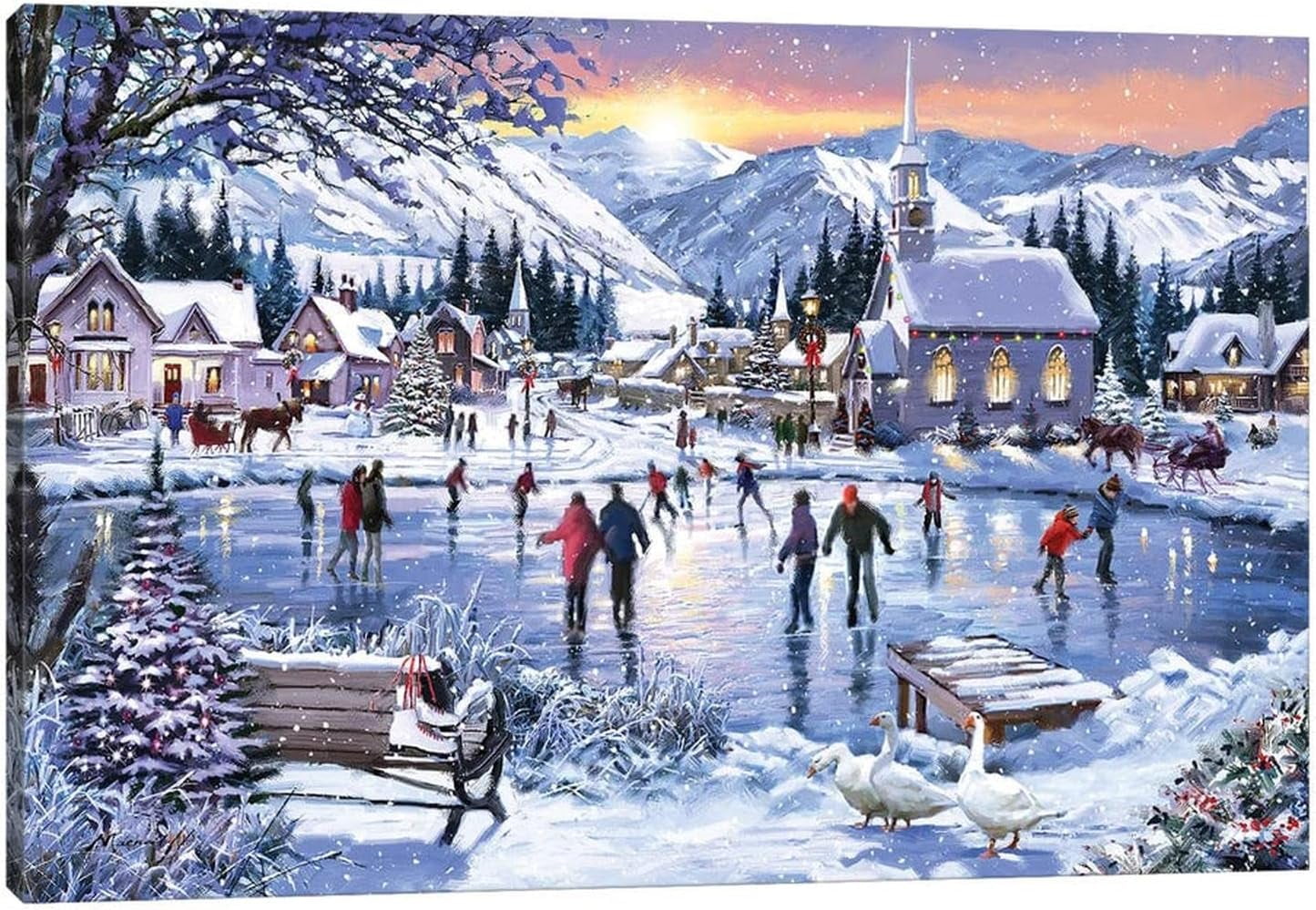Christmas Wall Art - Christmas Canvas Painting, Winter Snow House Scene ...