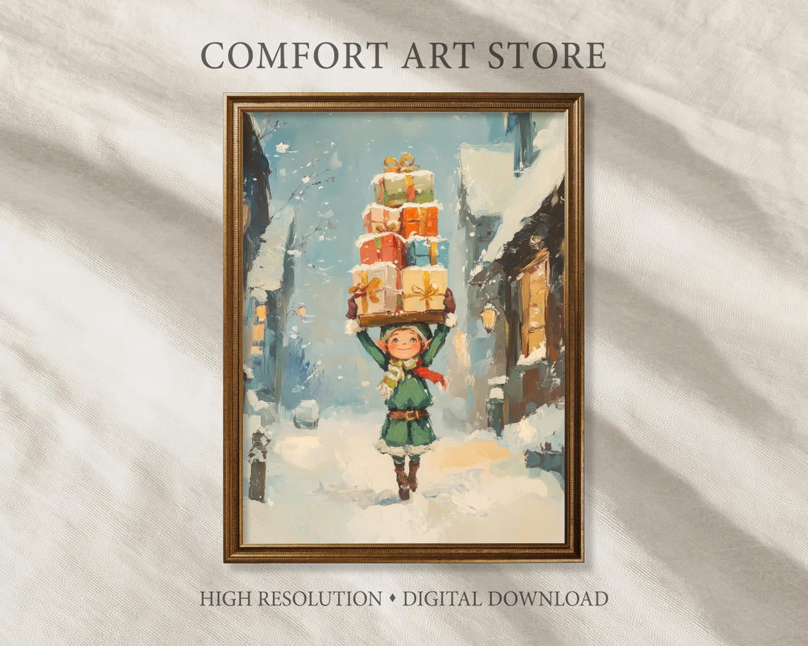 Christmas Wall Art Print Vintage Christmas Elf Print Antique Elf ...