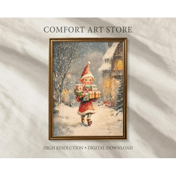 Christmas Wall Art Print Vintage Christmas Elf Print Antique Elf ...