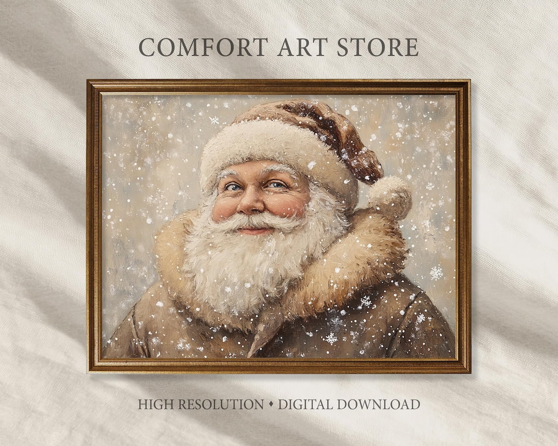Christmas Wall Art Print Vintage Santa Claus Portrait Print Smiling ...