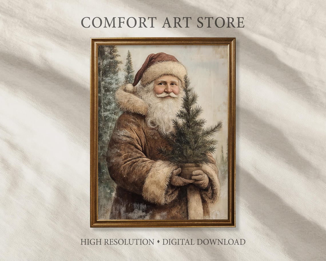 Christmas Wall Art Print Vintage Santa Claus Print Antique Santa ...