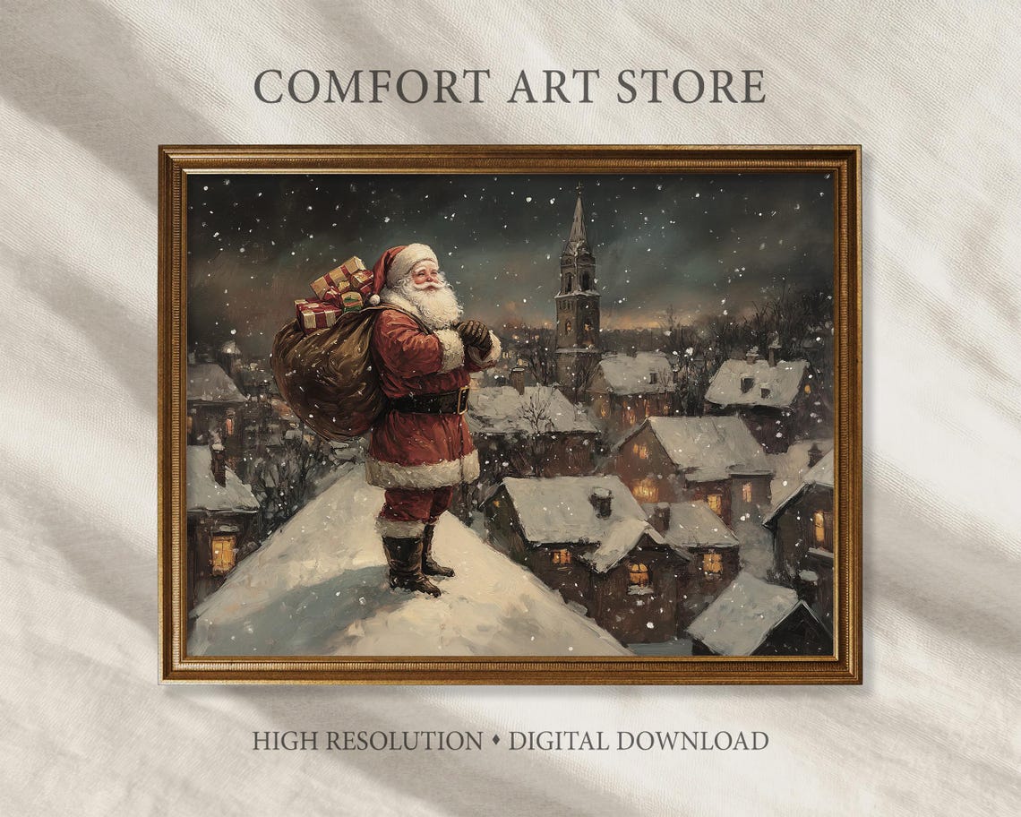 Christmas Wall Art Print Vintage Santa Claus Print Antique Santa Sack ...