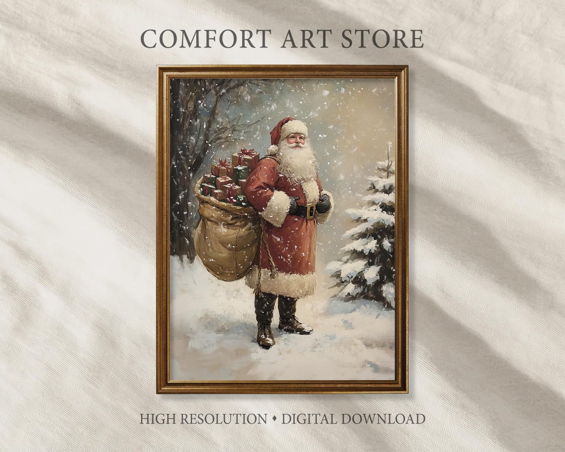 Christmas Wall Art Print Vintage Santa Claus Print Antique Santa Winter ...