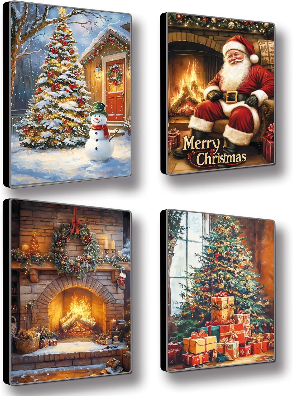 Christmas Wall Art Set 4 -Framed Merry Christmas Wall Decals 8x10inch ...