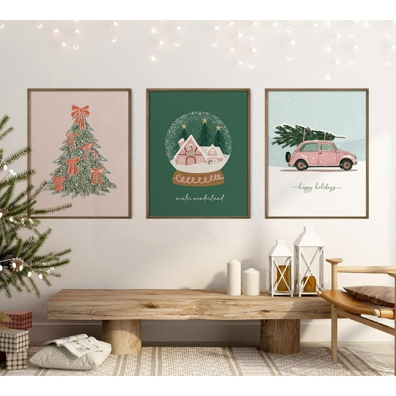 "Christmas Wall Art Set of3, Vintage Xmas Tree Truck Posters Gallery ...