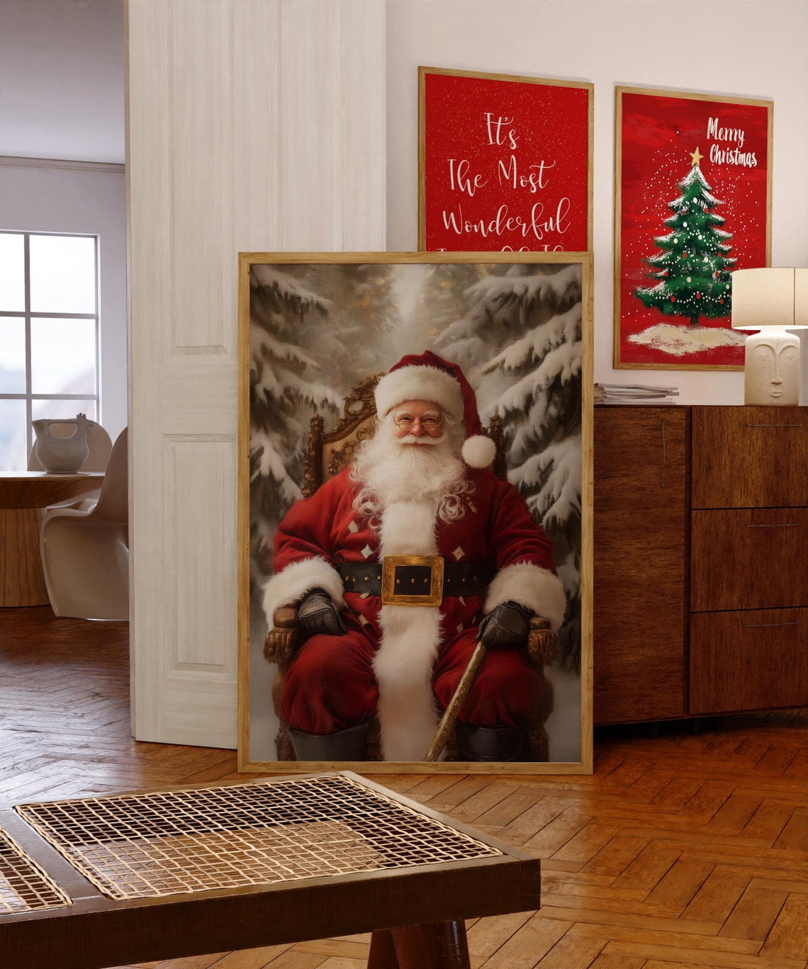 Christmas Wall Art, Vintage Santa Oil, Merry Christmas, Seasonal ...