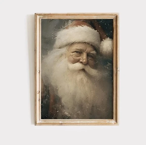 Christmas Wall Art Vintage Santa Portrait Painting Holiday Printable Art, Moody NO FRAMED POSTER ...