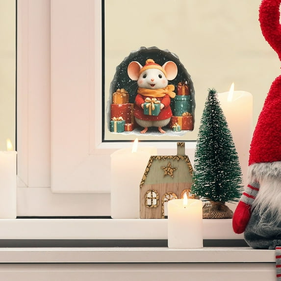 Christmas Wall Decal Sticker - Festive Mouse Holiday Decor with Mini ...
