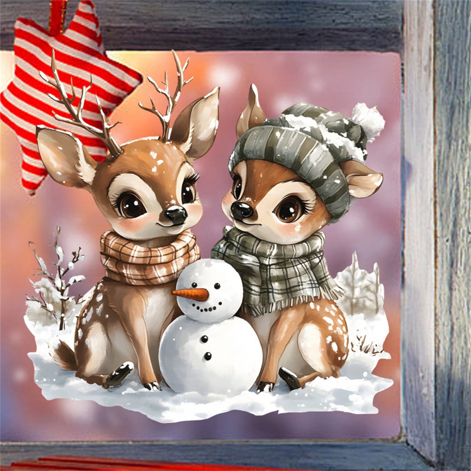Christmas Wall Decals Winter Xmas Elk Snowman Wall Stickers Removable ...