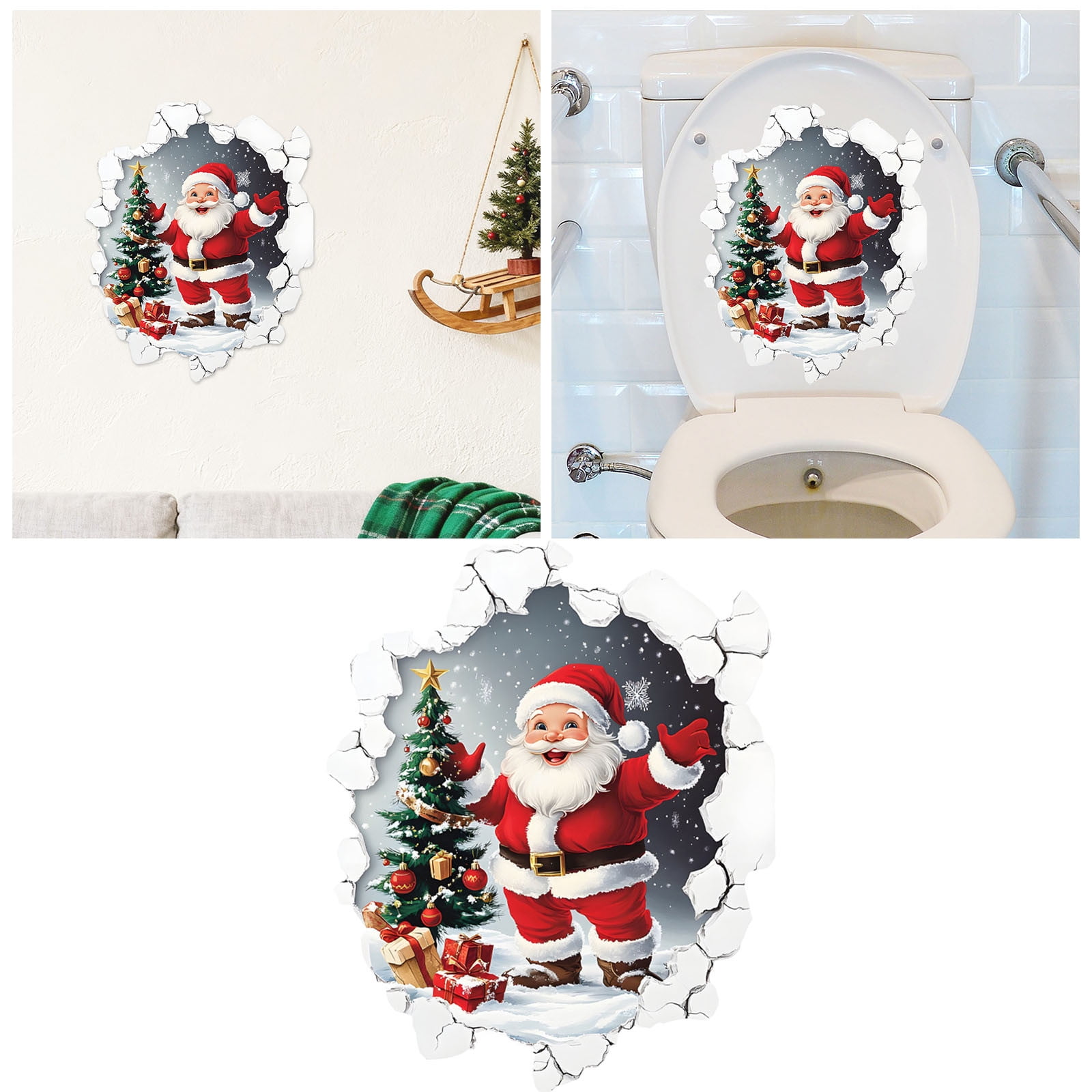 Christmas Wall Sticker - Large 3D Santa Wall Decals Door Stickers ...