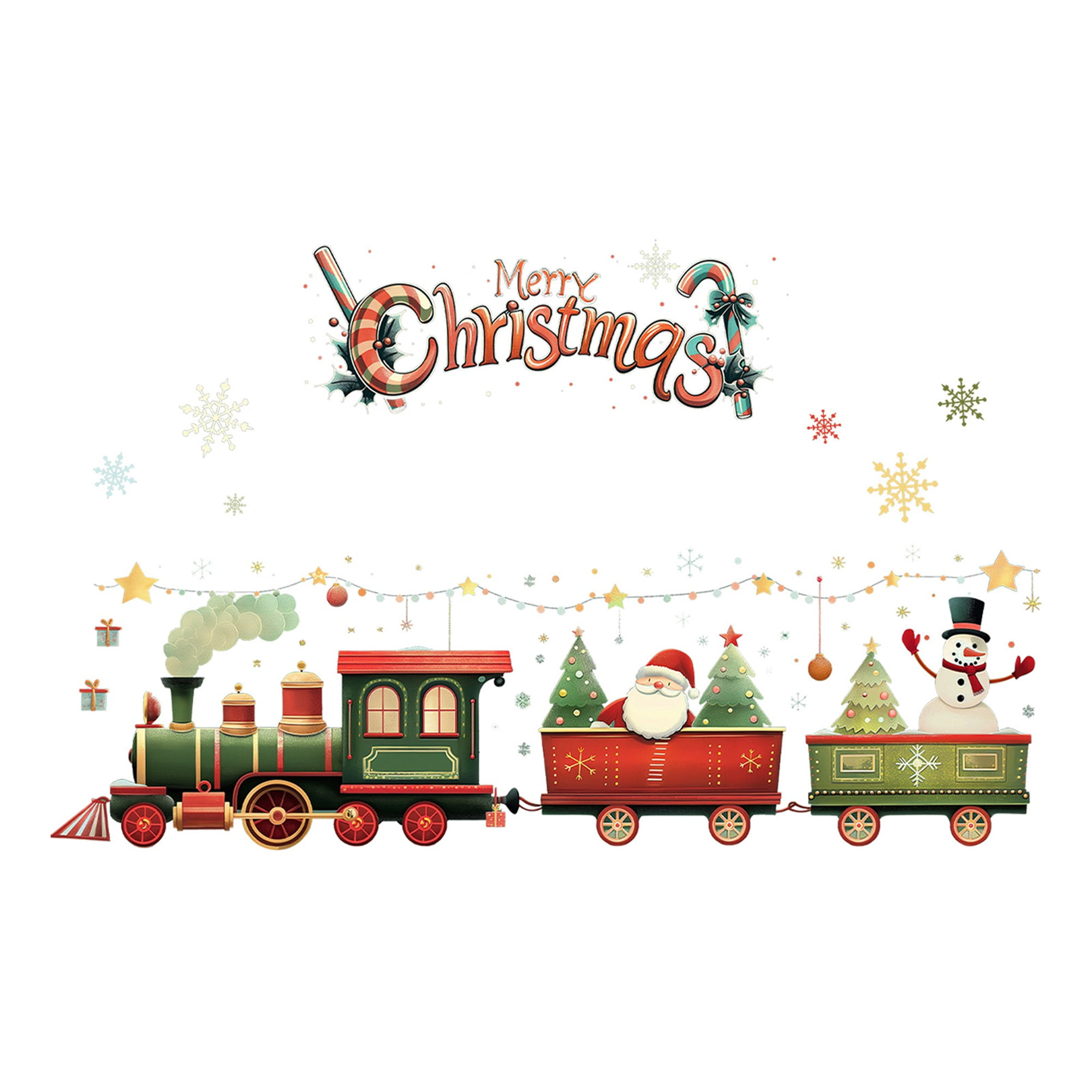 Christmas Wall Sticker, Santa Snowman Train Decal Self-Adhesive Window ...