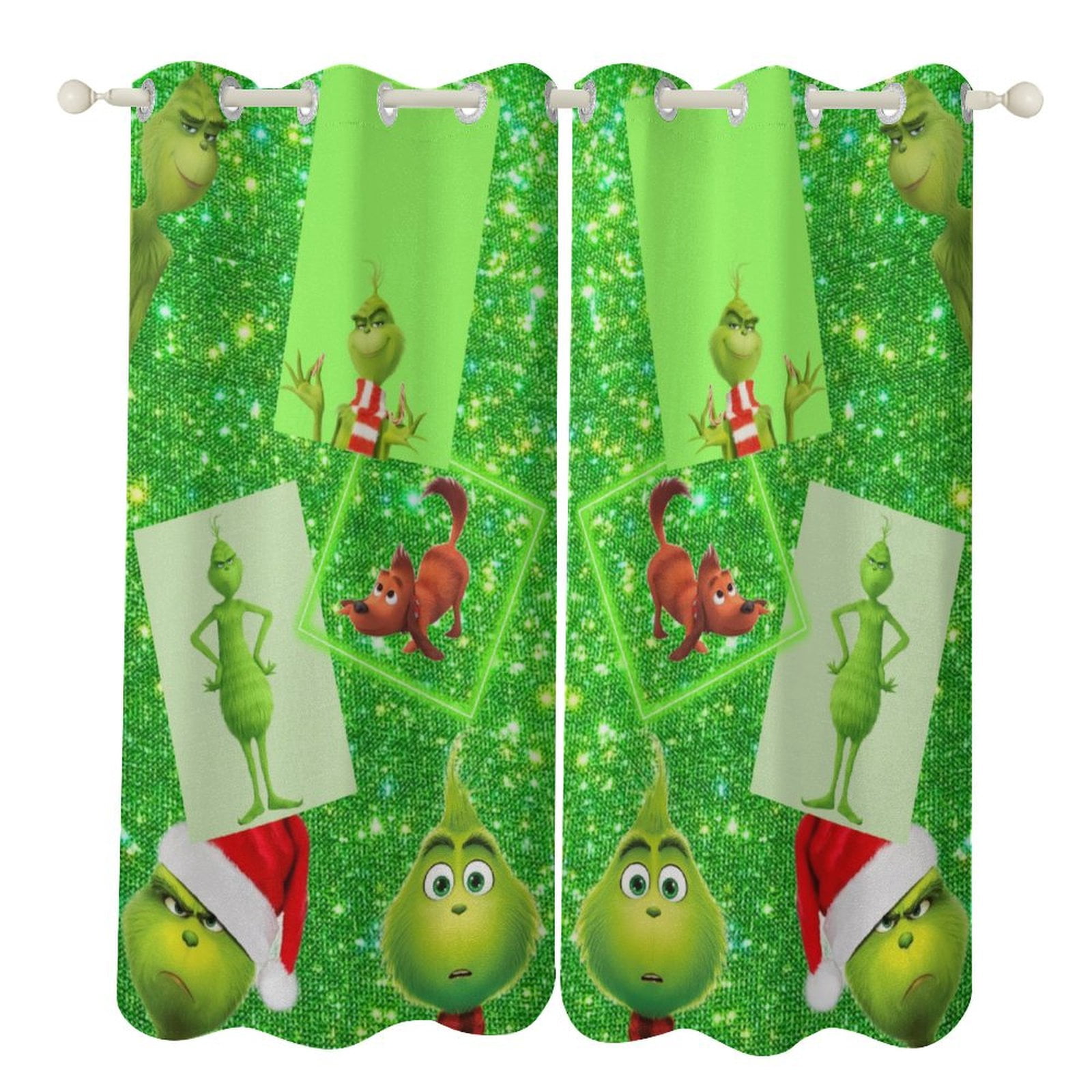 Christmas Wallpaper Grinch Kids Curtains 52 X 84 Inch,Cartoon Blackout ...