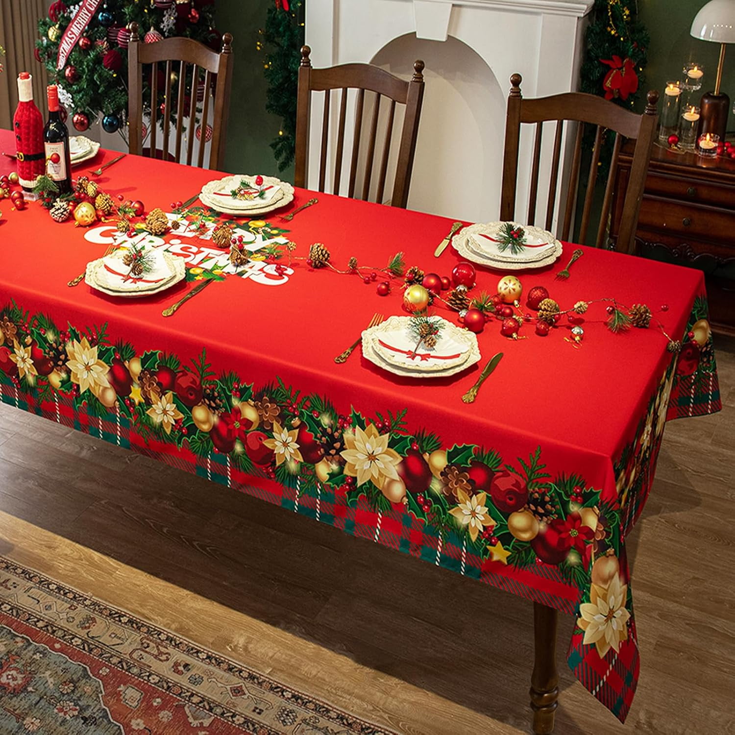 Christmas Waterproof Table Cloth Rectangle 60x120 Inch - Holiday ...