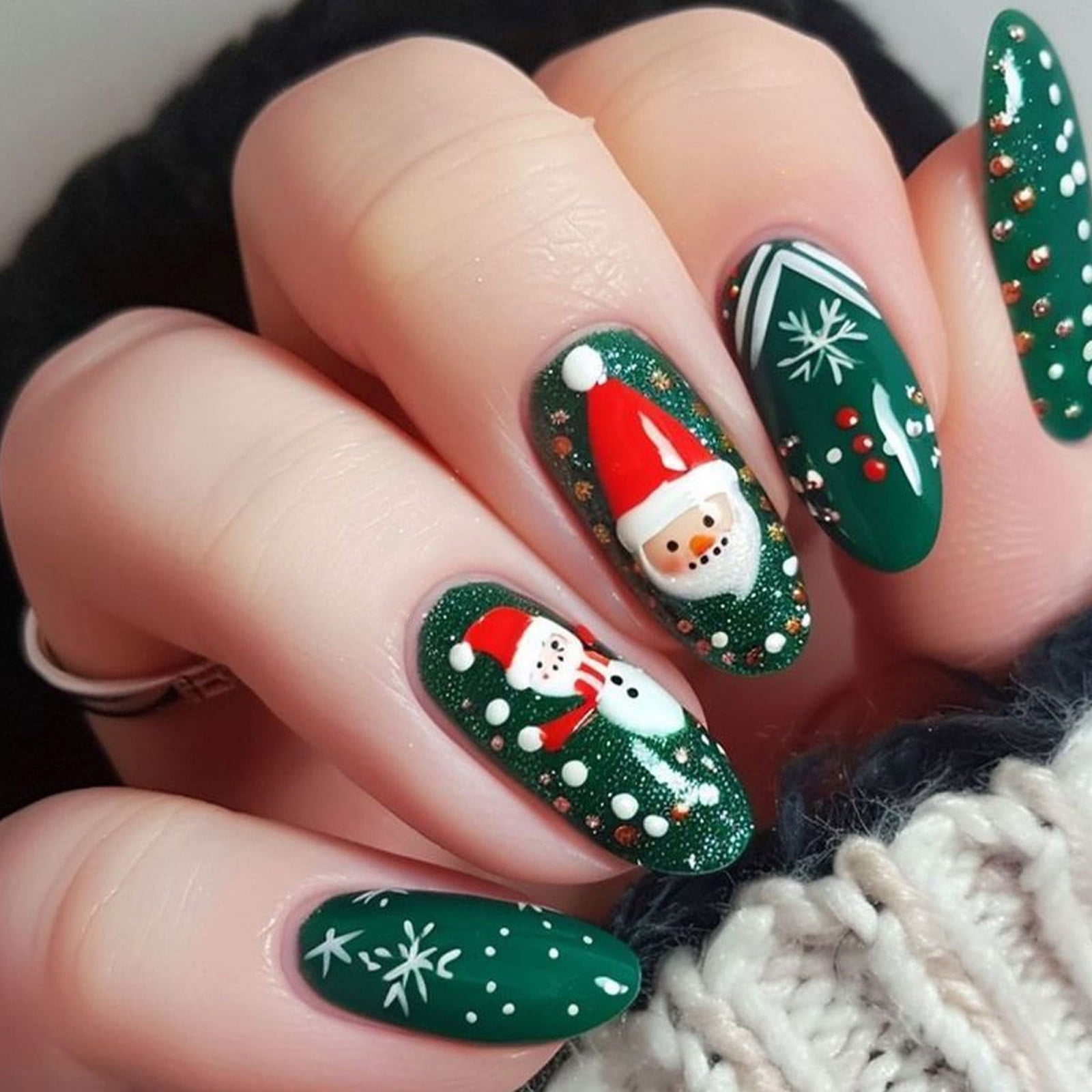 Christmas Wearable Nail Tips, Holiday False Nails with Festive Designs ...